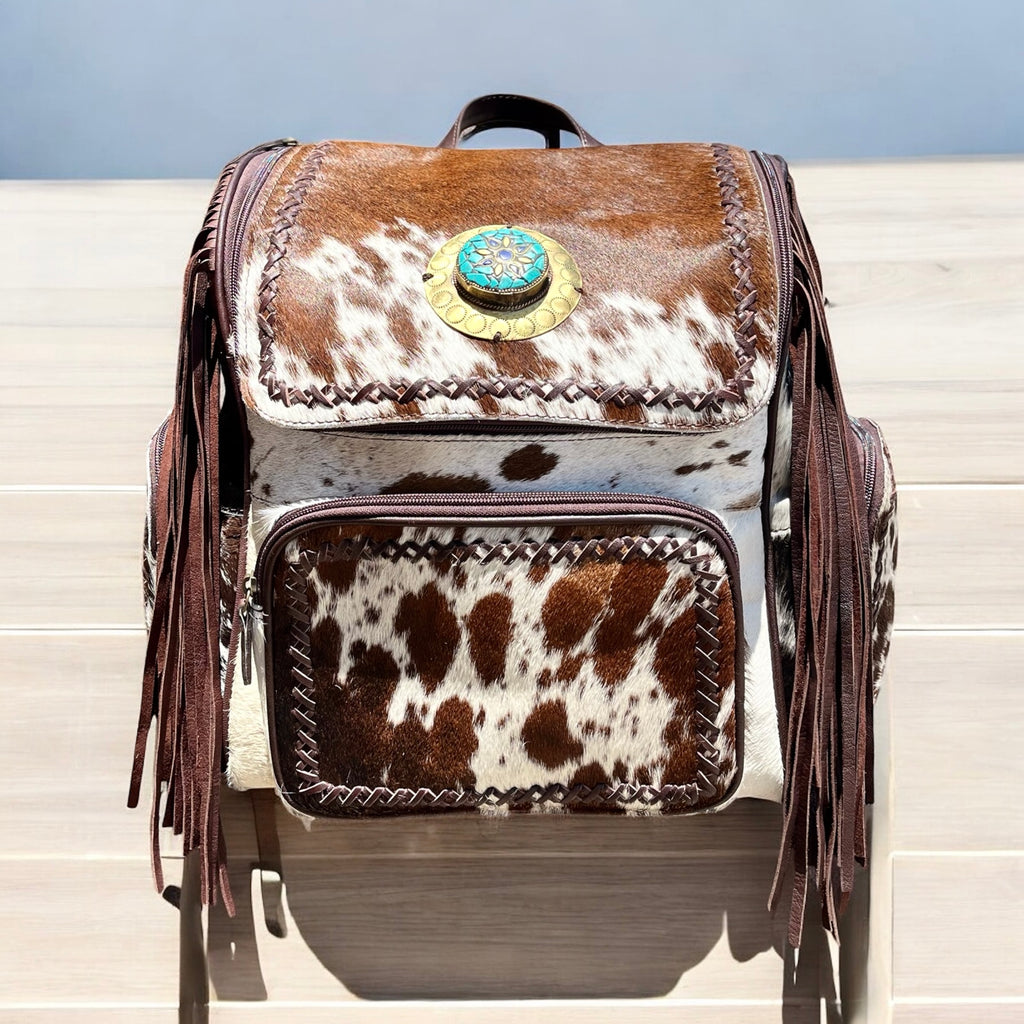 Concho Cowhide fringe backpack – Western Linens