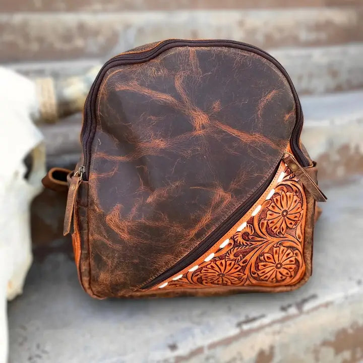 Vintage Leather Backpack Tooled Floral – Western Linens
