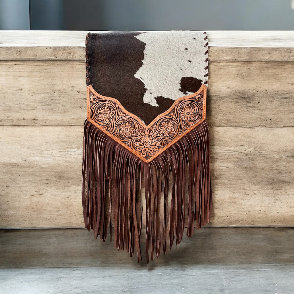 6ft tooled cowhide & leather table runner – Western Linens