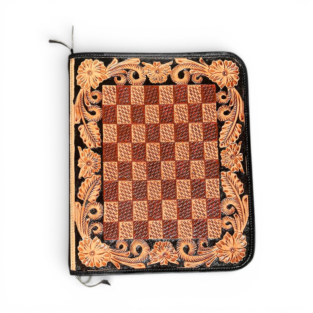 Checker tooled leather zipper planner – Western Linens