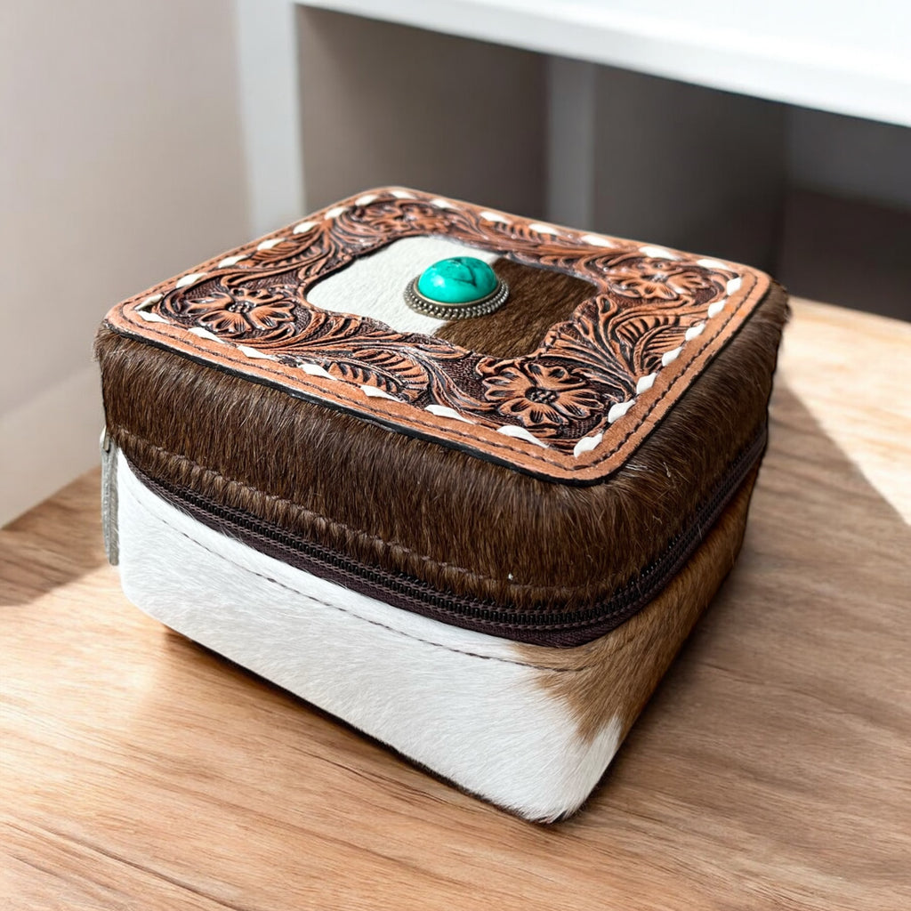 Tooled leather & cowhide Concho jewelry box – Western Linens