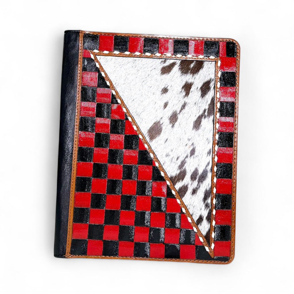Red checkered tooled & cowhide folder – Western Linens
