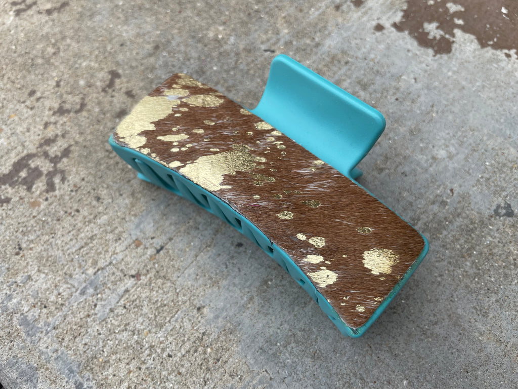 Gold Acid Wash Cowhide Turquoise Tooled Leather Hair Claw Clips 4 ...