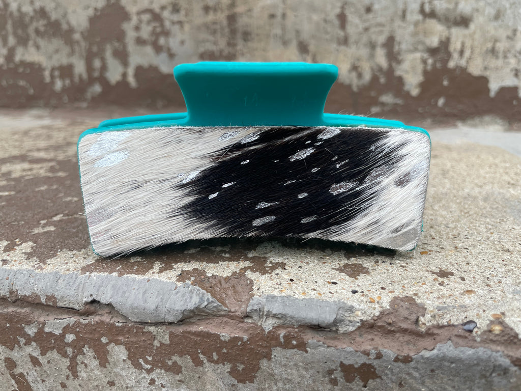 Silver Acid Wash Cowhide Turquoise Tooled Leather Hair Claw Clips 4 ...