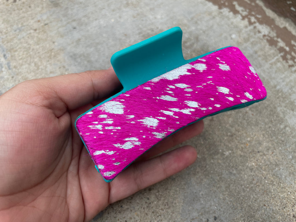 Pink Cowhide Tooled Leather Hair Claw Clips 4” – Western Linens