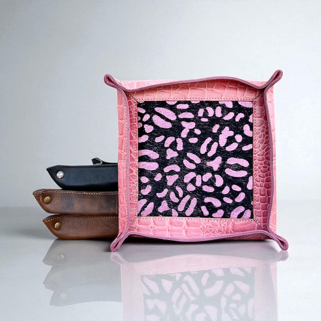 Pink leopard cowhide tray – Western Linens