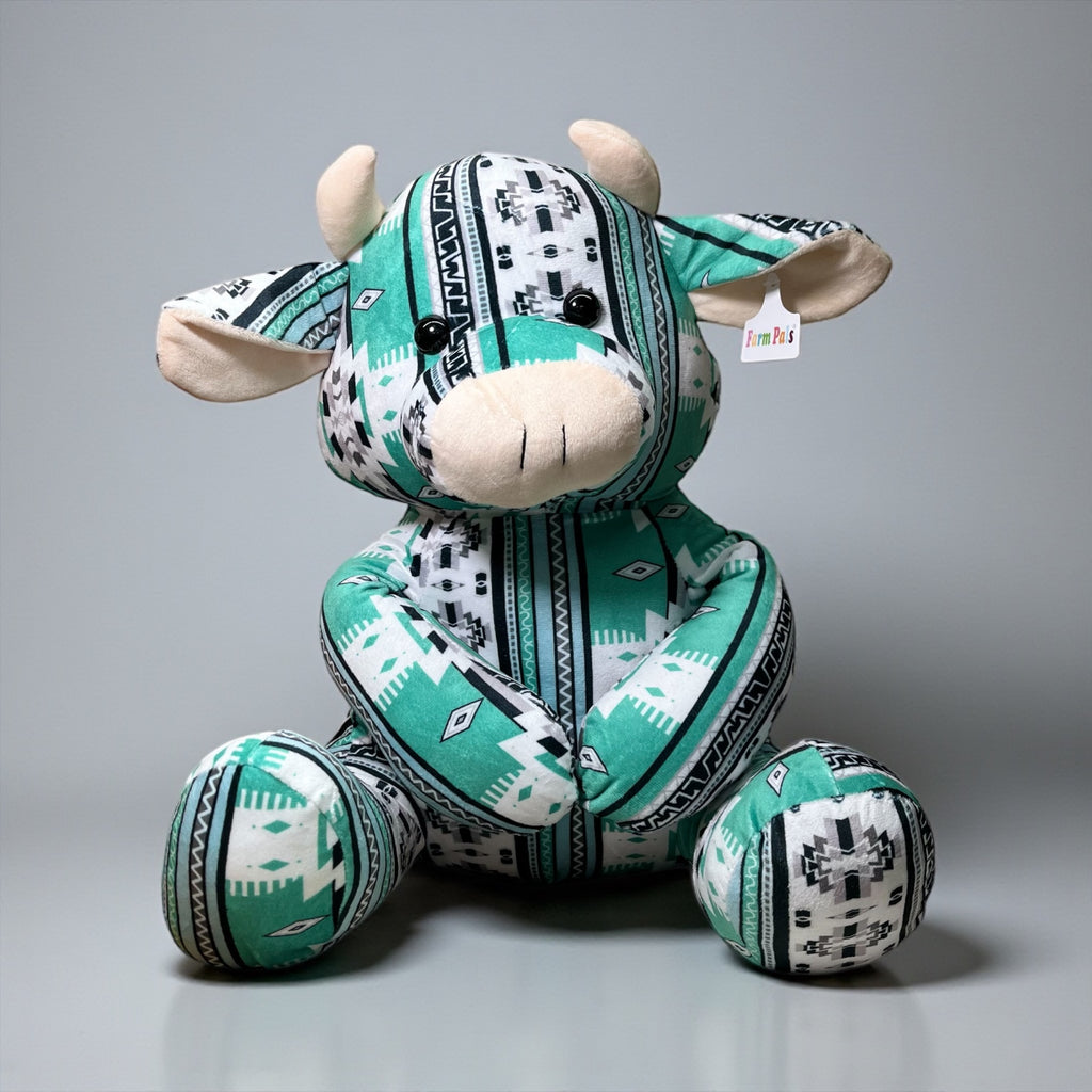 Large farm pal - turquoise Aztec cow – Western Linens