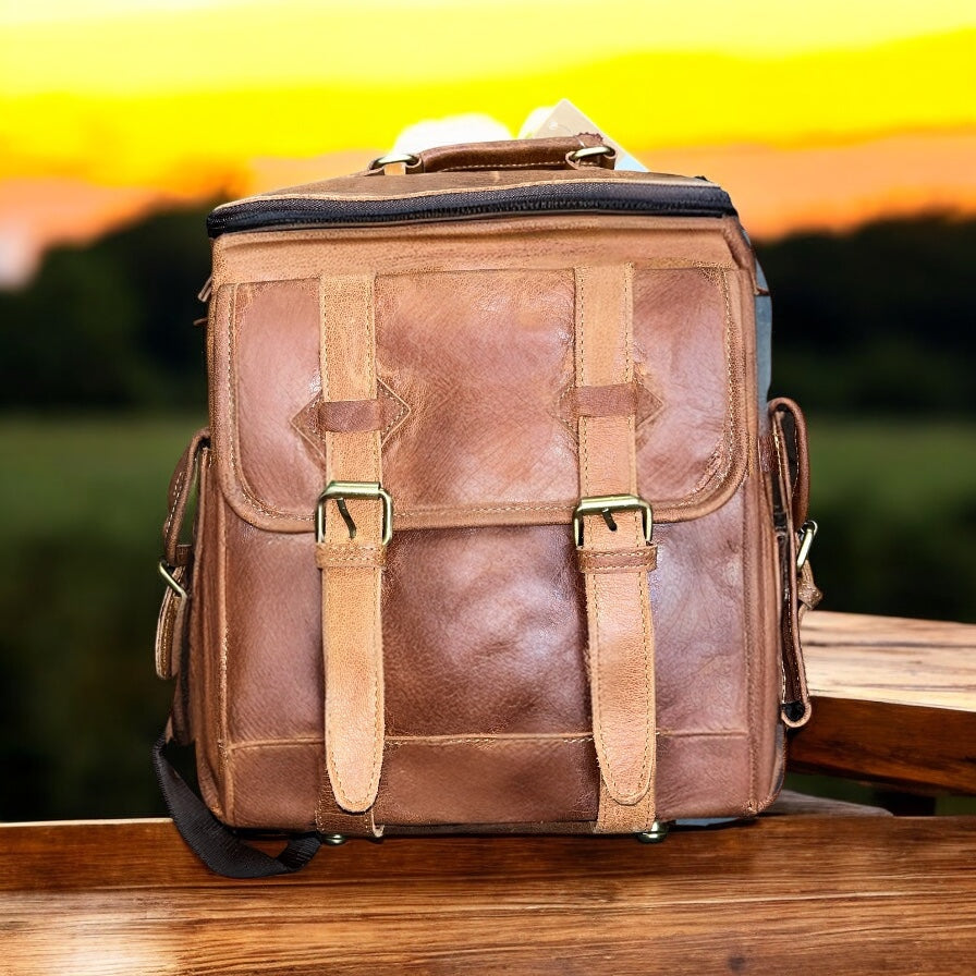 Tan rustic leather backpack – Western Linens
