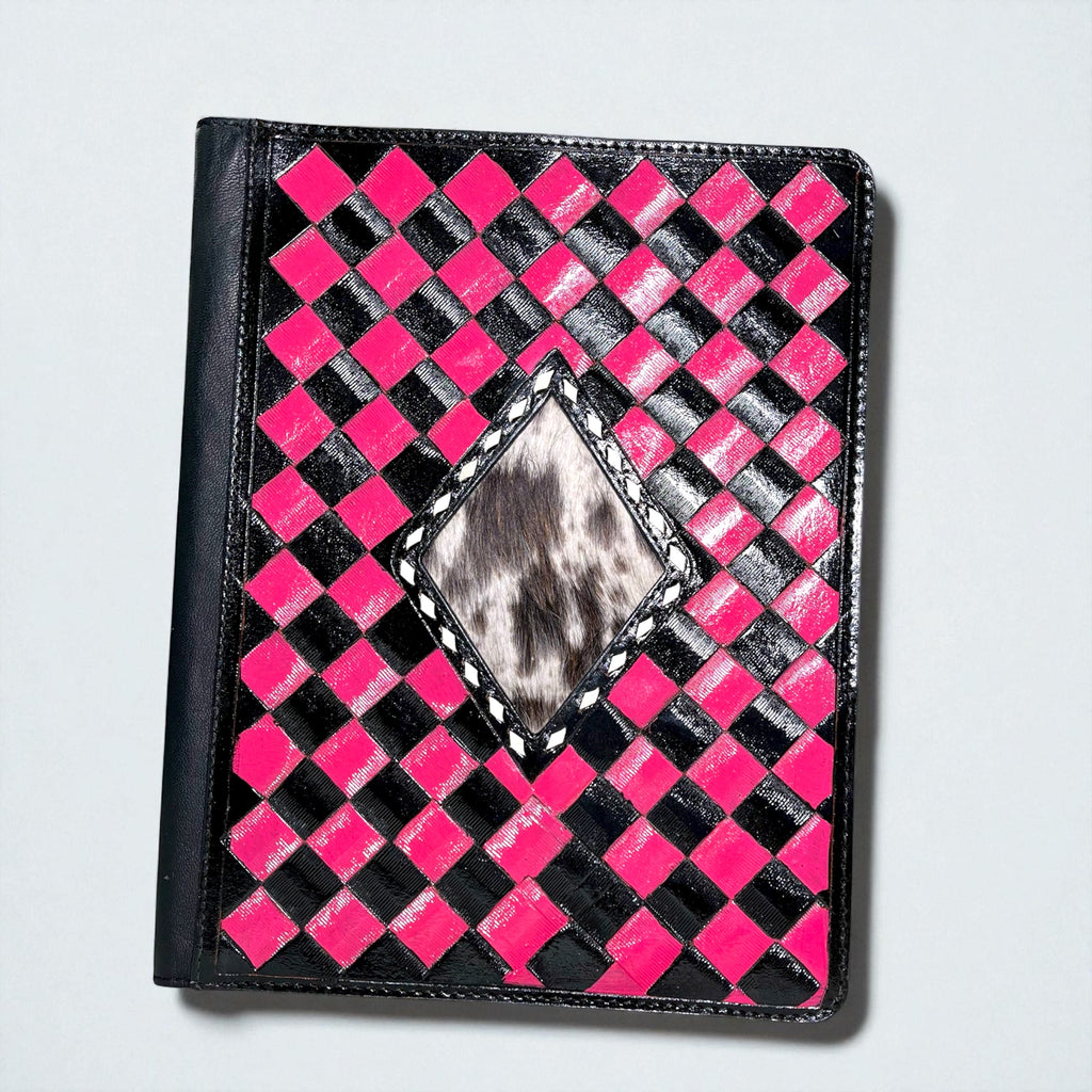 Pink checkered tooled & cowhide folder – Western Linens