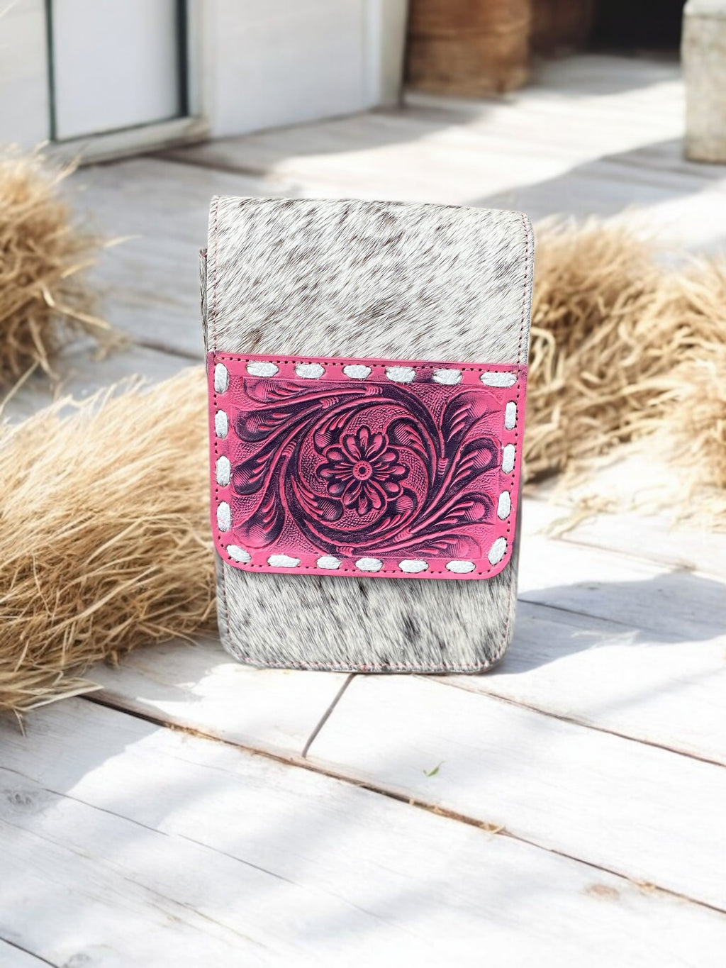 Pink Tooled & Cowhide Crossbody – Western Linens
