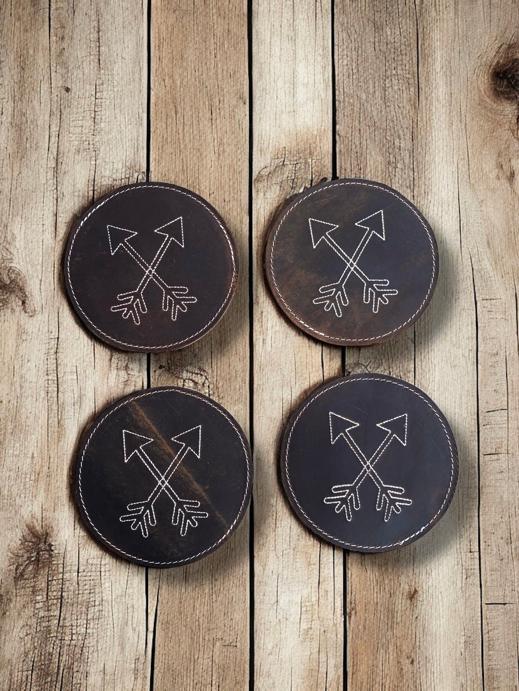Arrows Tooled Leather Coasters - 4pc – Western Linens