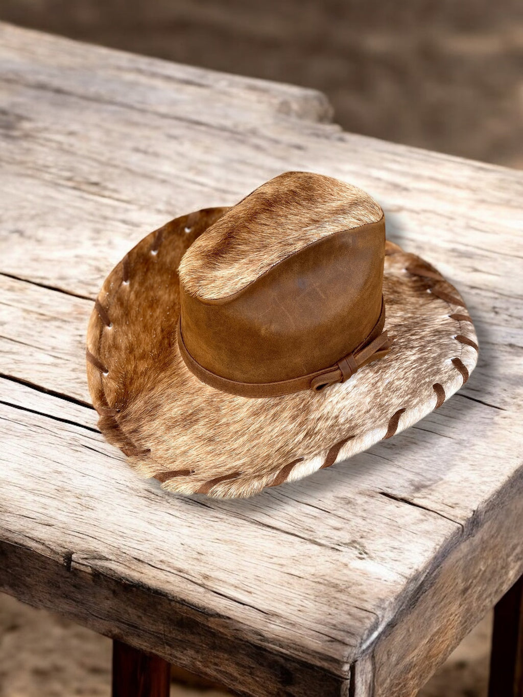 Small Western Tan Cowhide & Genuine Leather Hat – Western Linens