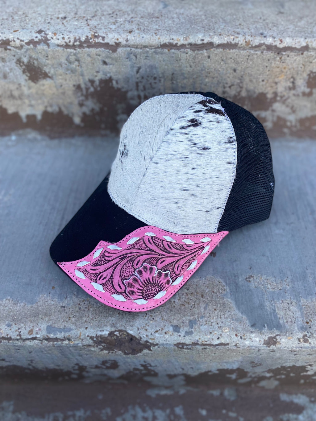 Cowhide Half Tooled Pink Leather Cap – Western Linens